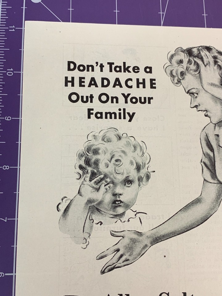 1944 PRINT AD MILES LABS ALKA-SELTZER DON'T TAKE A HEADACHE OUT ON YOUR FAMILY | eBay