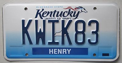 Kentucky 2009 VANITY License Plate QUICK 83 | eBay