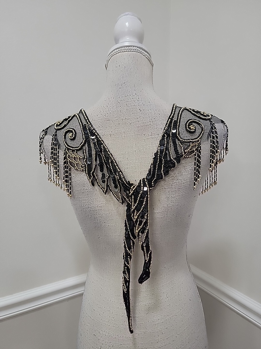 Necklace ballroom drop dangle Shawl Necklace collar black gold beads ...