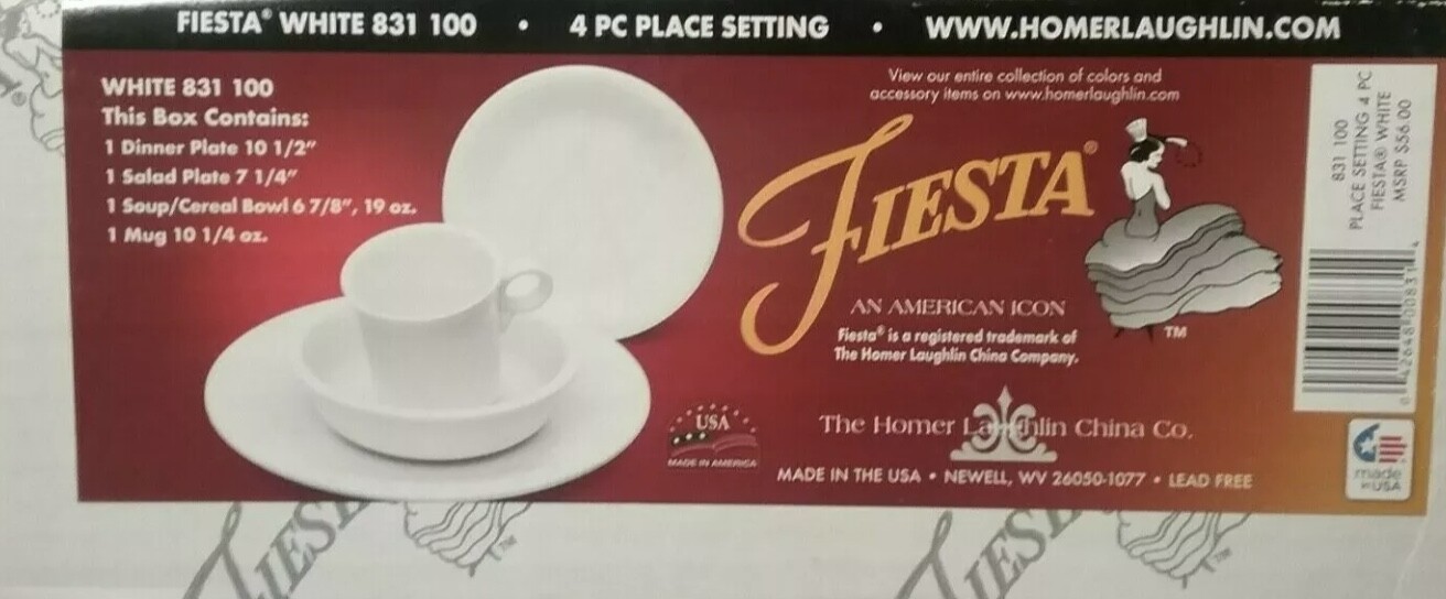 White Fiesta ware 4 Piece Set New in Box Dinner & Salad Plate, Bowl ...