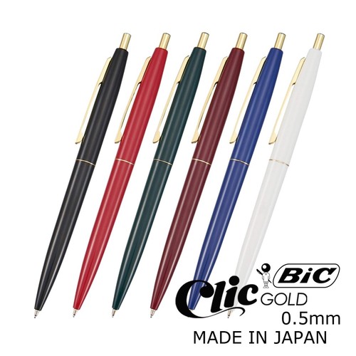 BIC Clic GOLD Ball-Point Pen 6pcs 0.5mm Black Ink Dark Body Assort Made ...
