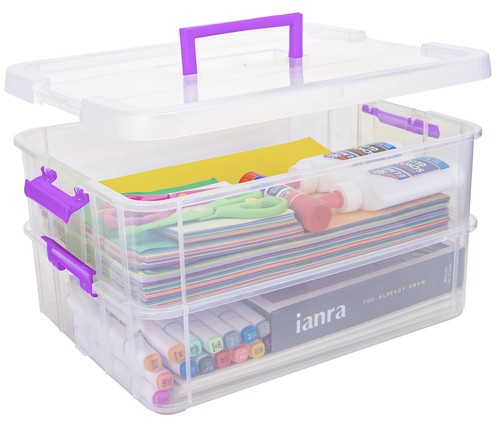 2 Layer Plastic Storage Containers with Lids, Multipurpose Clear Stack ...