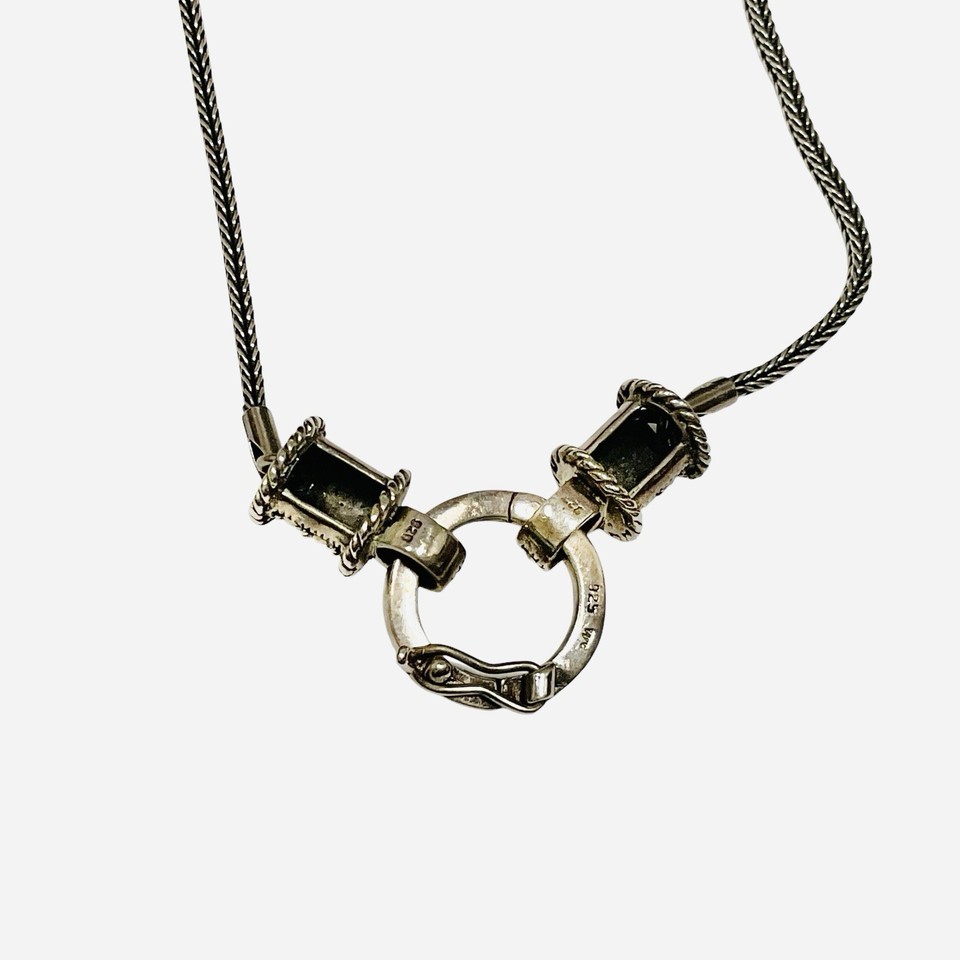 Sterling Silver Marcasite Charm Holder Necklace Cable Chain Marked WS ...