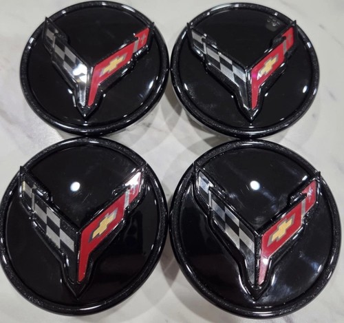 2020-2025 Corvette C8 Center Caps Carbon Flash With Crossed Flag Logo ...