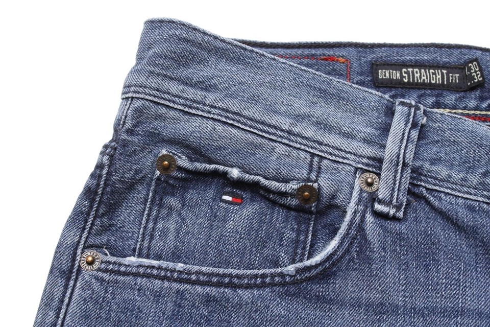 TOMMY HILFIGER Denton Straight Fit Jeans Men's W30/L32 Whiskers Zip ...
