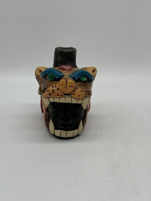 Handmade Aztec Style Mexican Folk Art Clay Jaguar Whistle Chichen Itza ...