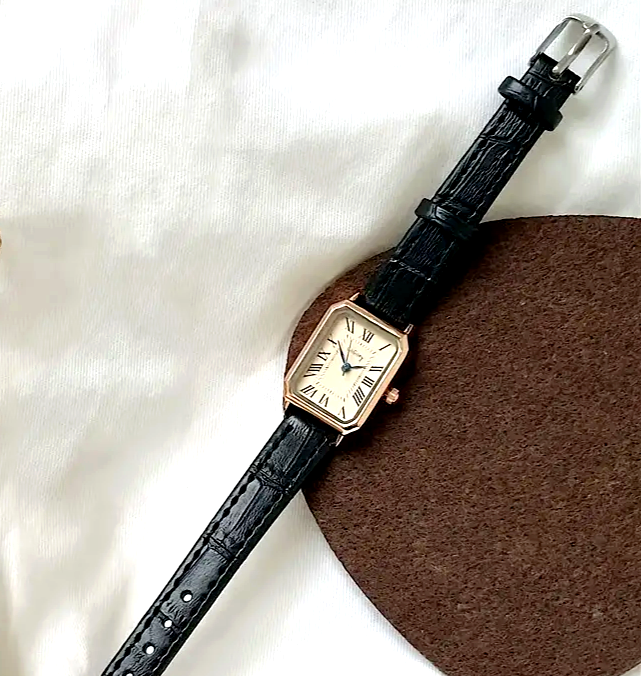 Sophisticated Roman Quartz Chronograph Watch Elegant Black Band Golden ...