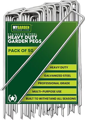 Weed Mat Pins Heavy Duty Galvanised Steel U shaped 50 Pcs Garden ...