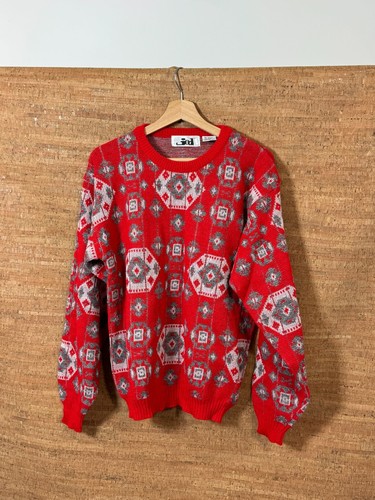 Vintage Jed Wear Grandpa Dad Sweater Medium Red Acrylic Blend Made in ...