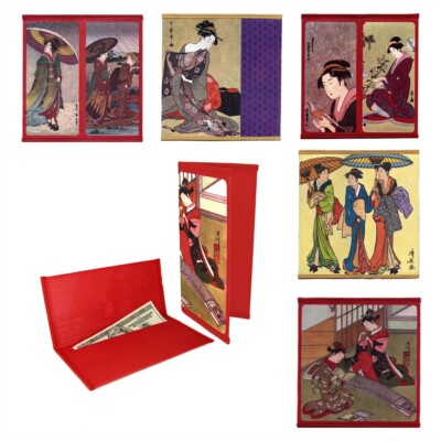 JAPANESE GEISHA WALLET Paper Bi-Fold Checkbook Cover Ukiyo-e Asian ...