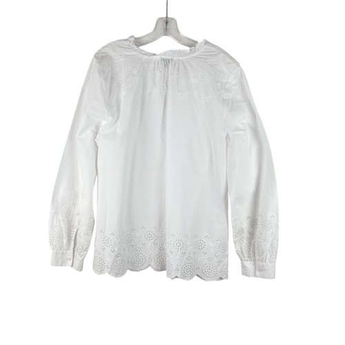 TALBOTS White Embroidered Eyelet Ruffle Button Front Long Sleeve Blouse Size XL | eBay