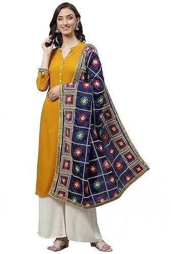 Silk Route Ethnic Blue Phulkari Dupatta Chiffon Women's Embroidered ...
