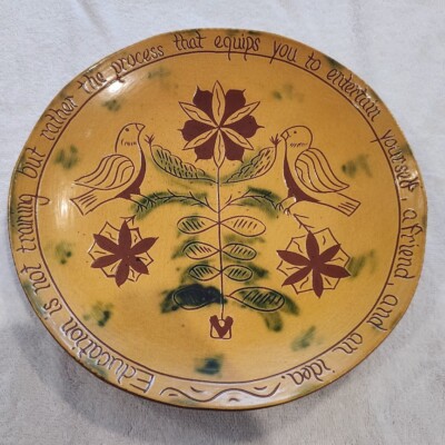 Vintage Lester Breininger Redware Glazed Sgraffito Charger Plate, 12 3/ ...