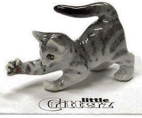 LITTLE CRITTERZ Cat Miniature Figurine Grey Tiger Cat Kitten Lily | eBay