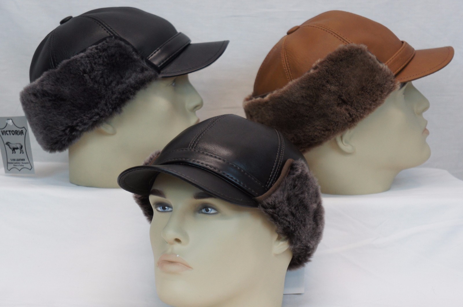 100% Sheepskin Shearling Leather Fur Elmer Fudd Captain Trapper Aviator ...