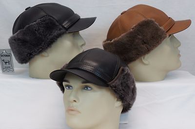 100% Sheepskin Shearling Leather Fur Elmer Fudd Captain Trapper Aviator ...