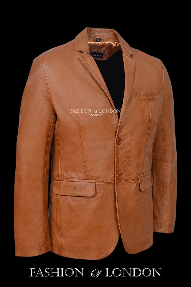 MILANO Men's Italian Leather Blazer Tan Slim Fit Nappa Leather Jacket ...