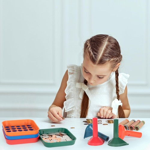 Coin Sorter Tube & Coin Sorter Tray - 4 Color Coded Coin Separator ...