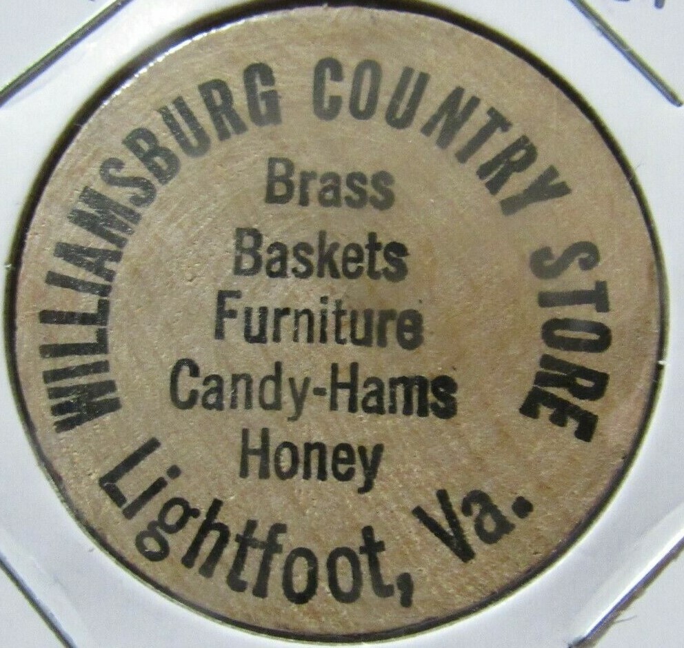 Vintage Williamsburg Country Store Lightfoot, VA Wooden Nickel Token ...