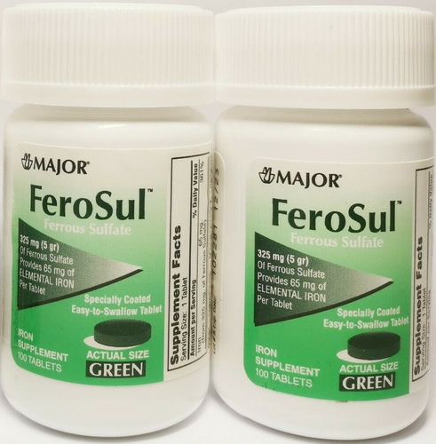 FeroSul 325mg Ferrous Sulfate Coated (5GR) 100tablets (PACK OF 2) EXP ...