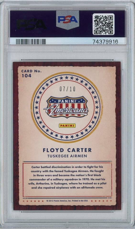 2012 Panini Americana 104 Floyd Carter Gold Proof 07/10 PSA 9 Mint POP ...