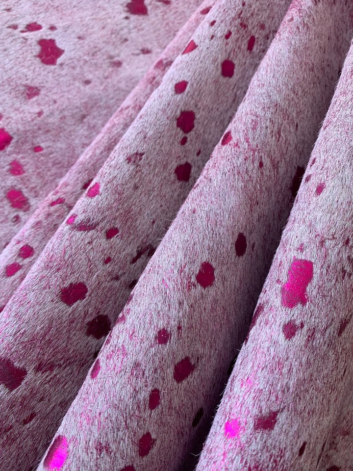 Pink Cowhide Rug Size: ± 7' X 7' Pink Metallic on Off-White Cow Hide ...