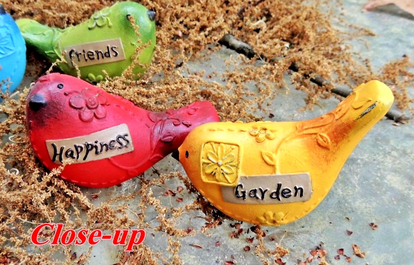 4 BEAUTIFUL MULTI COLORED SPRING BIRDS w/ WORDS 4" RESIN FAIRY GARDEN ...