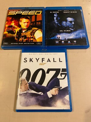 Blu-ray Action Movie LOT (3) 007 Skyfall/Speed/Heat Daniel Craig/Keanu ...