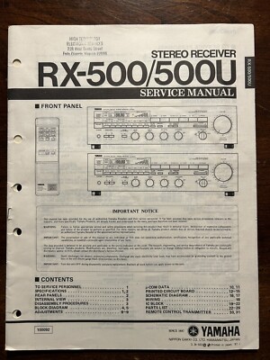 Yamaha RX-500 RX-500U Stereo Receiver Service Manual Vintage Original ...