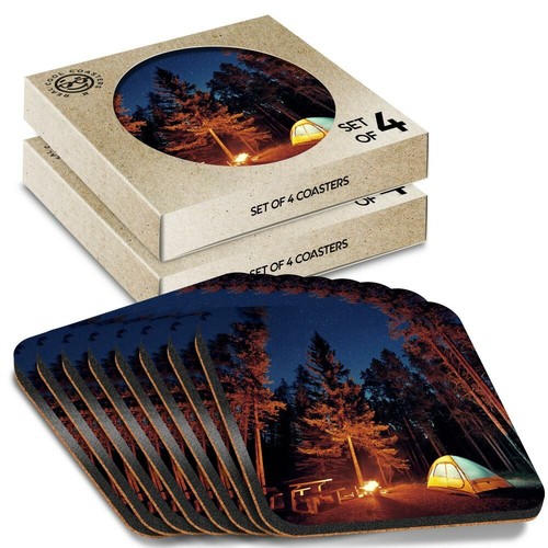 8 x Boxed Square Coasters - Wild Camping Fire Tent Forest #16475 | eBay ...