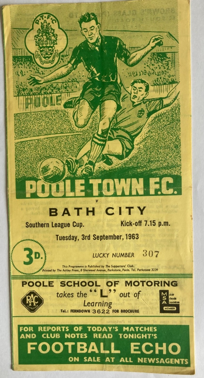 Poole Town v Bath City FC September 3rd 1963 Southern League Cup ...