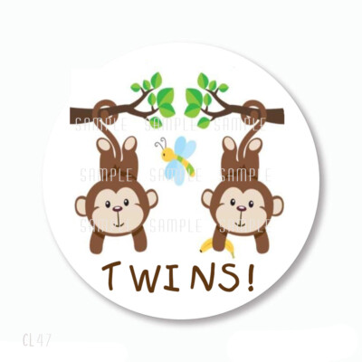 30 TWINS MONKEY BABY SHOWER ENVELOPE SEALS LABELS SCRAPBOOK STICKERS 1. ...
