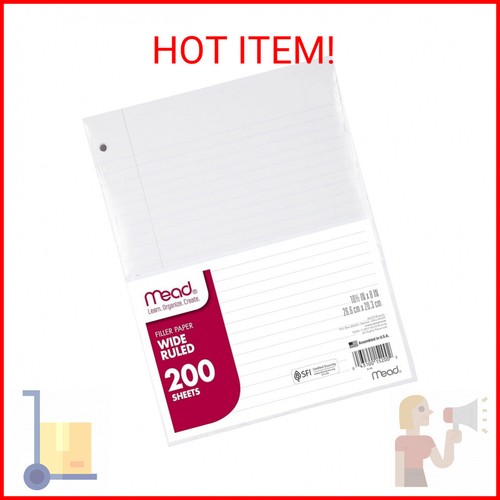 Mead Loose Leaf Paper, Wide Ruled Filler Notebook Paper, 8" x 10-1/2 ...