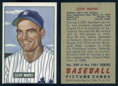 (34808) 1951 Bowman 289 Cliff Mapes Yankees-NM | eBay