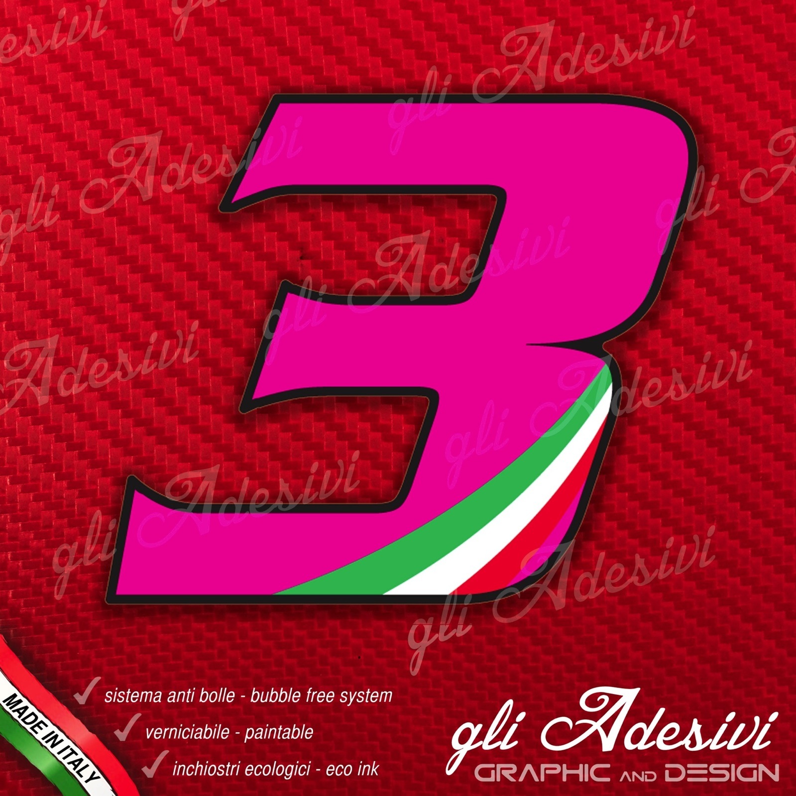 Sticker NUMBER 3 Motorcycle Car Cross Race Pink & Tricolor 5 cm | eBay