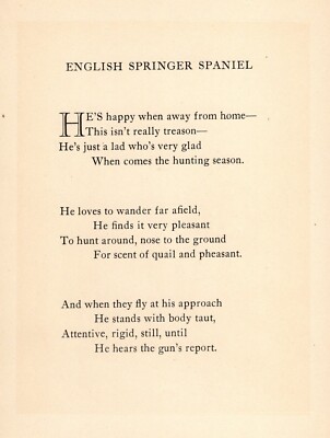 Vintage Springer Spaniel Poem Poetry Print 1930s Antique Springer ...