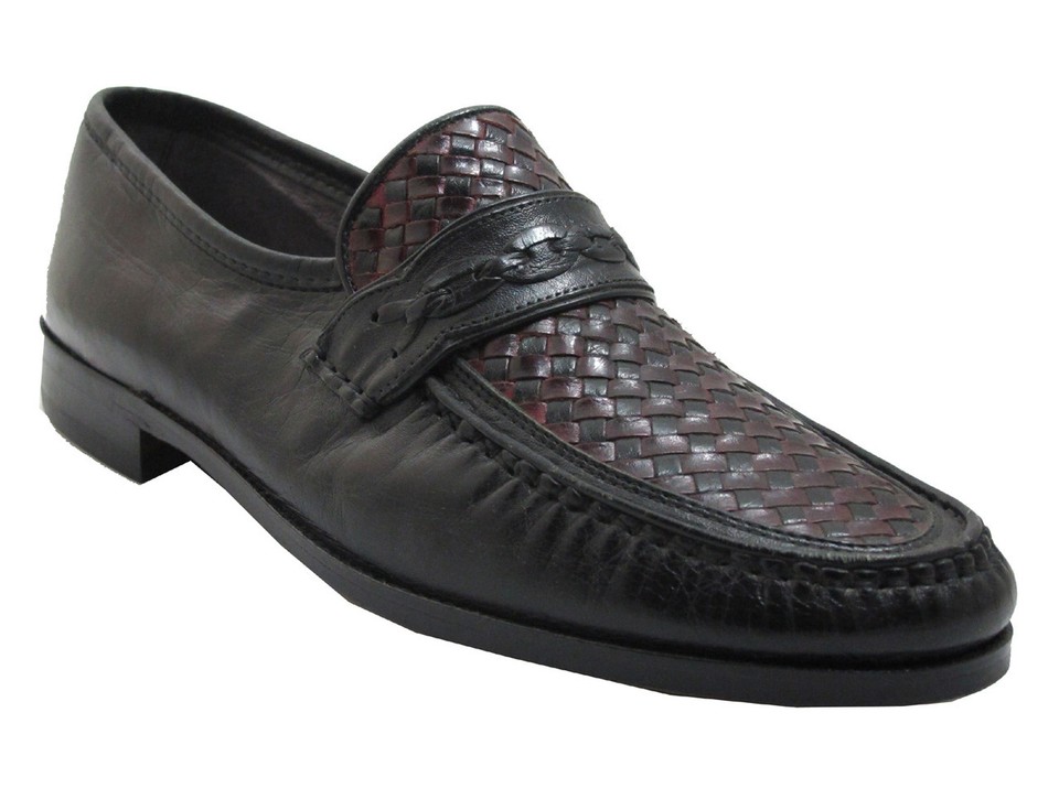 Via Veneto Men's 7472 Weaved Black/bordo Leather Italian Loafer Shoes ...