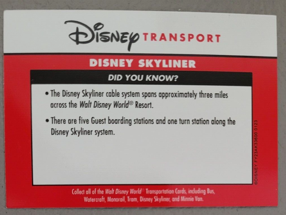 DISNEY World Disney Skyliner Transportation Transport Card unnumbered ...