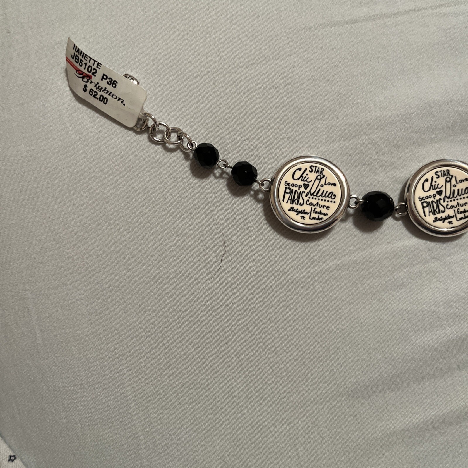 $62 Brighton NANETTE Cream Resin Black Crystal Flapper Bracelet 202 ...