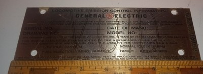 GE General Electric Transportation Train Locomotive Engine Data Plate ...