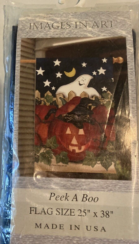 Halloween Peek A Boo Flag Ghost, Pumpkins Images In Art 25" x 38 ...