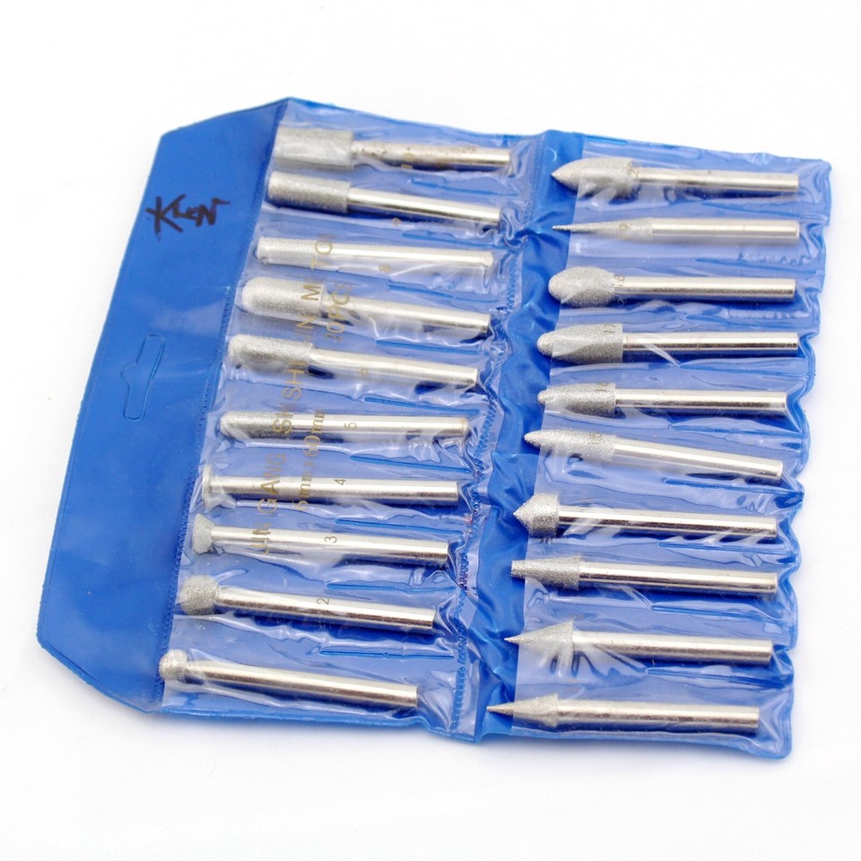 20Pcs diamond grinding head set rotary burrs 120 grit 1/4" shank for ...