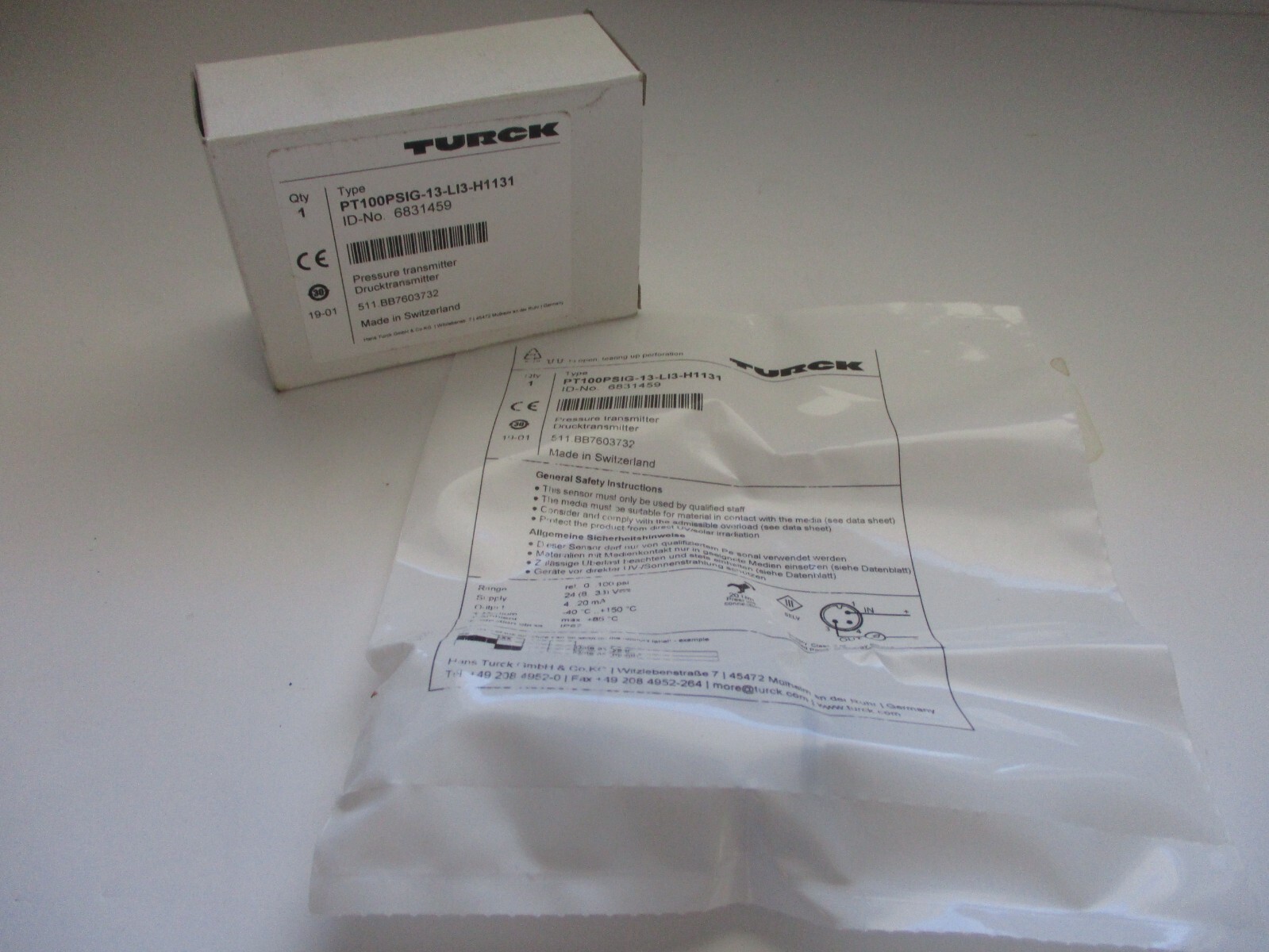 TURCK PRESSURE TRANSMITTER DRUCKTRANSMITTER PT100PSIG-13-L13-H1131 0 ...