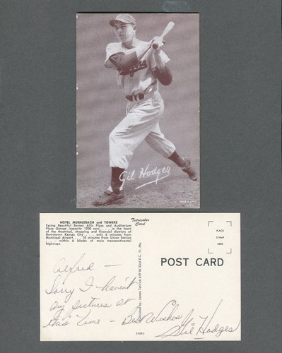 Dodgers Gil Hodges Signed Autographed Note + 1947 Exhibit Card - Full ...
