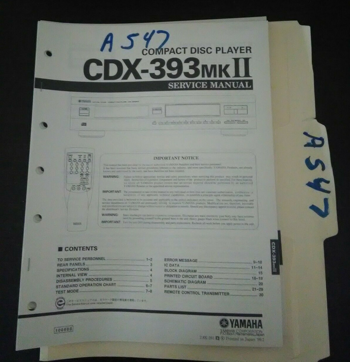 Yamaha CDX-393mkII service manual original repair book cd player | eBay