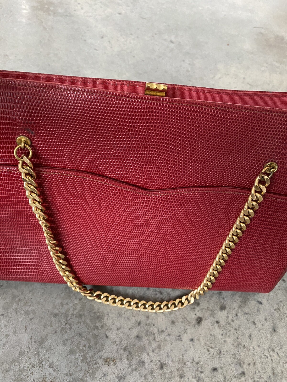 Vintage Don Lester Red Leather Lizard Embossed 1960s … - Gem