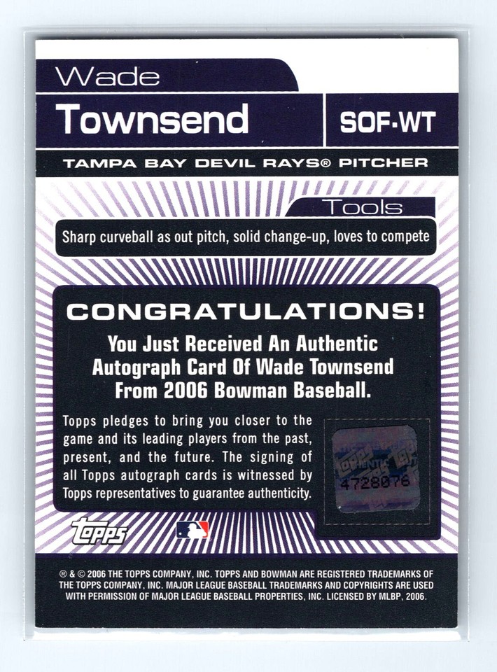 2006 Bowman Draft Picks & Prospects #SOF-WT Wade Townsend Autograph ...