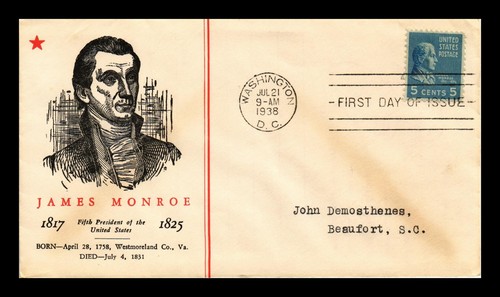 JAMES MONROE PRESIDENTIAL SERIES FDC SCOTT 810 LINPRINT CACHET US COVER ...