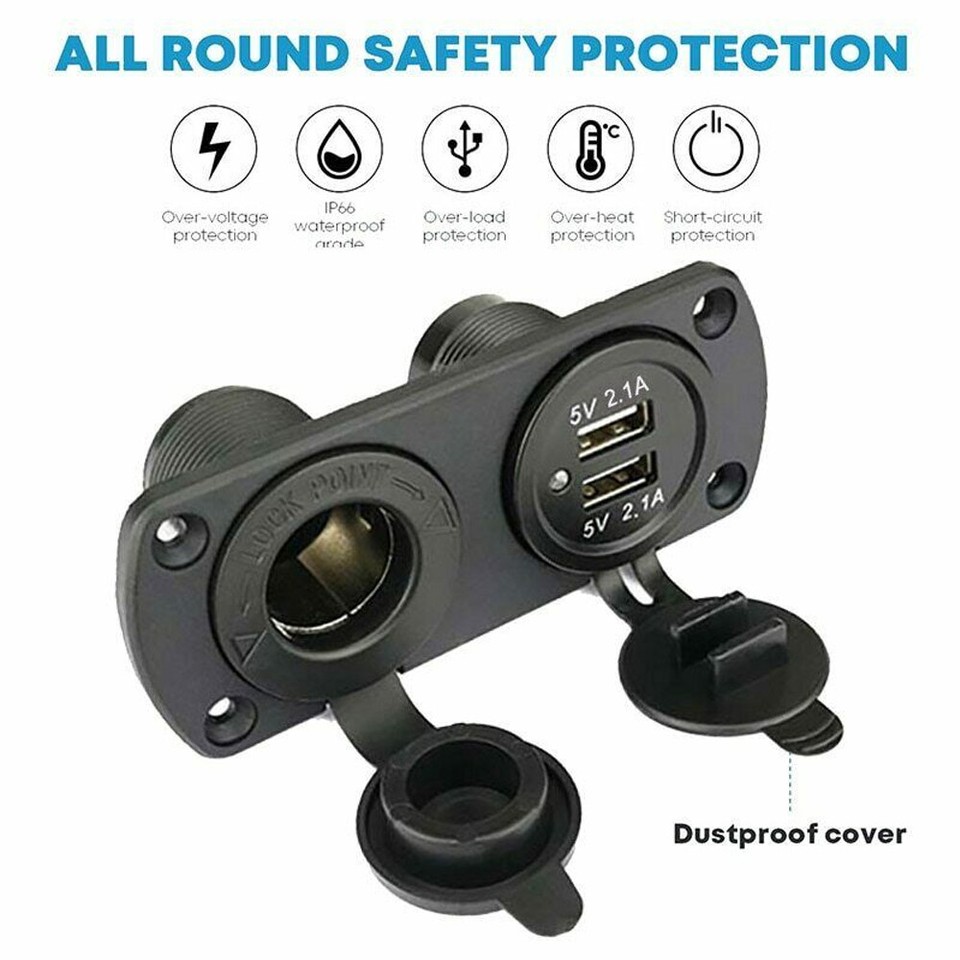 12V Car Charger Socket Dual USB Port LED Display Cigarette Ligher ...