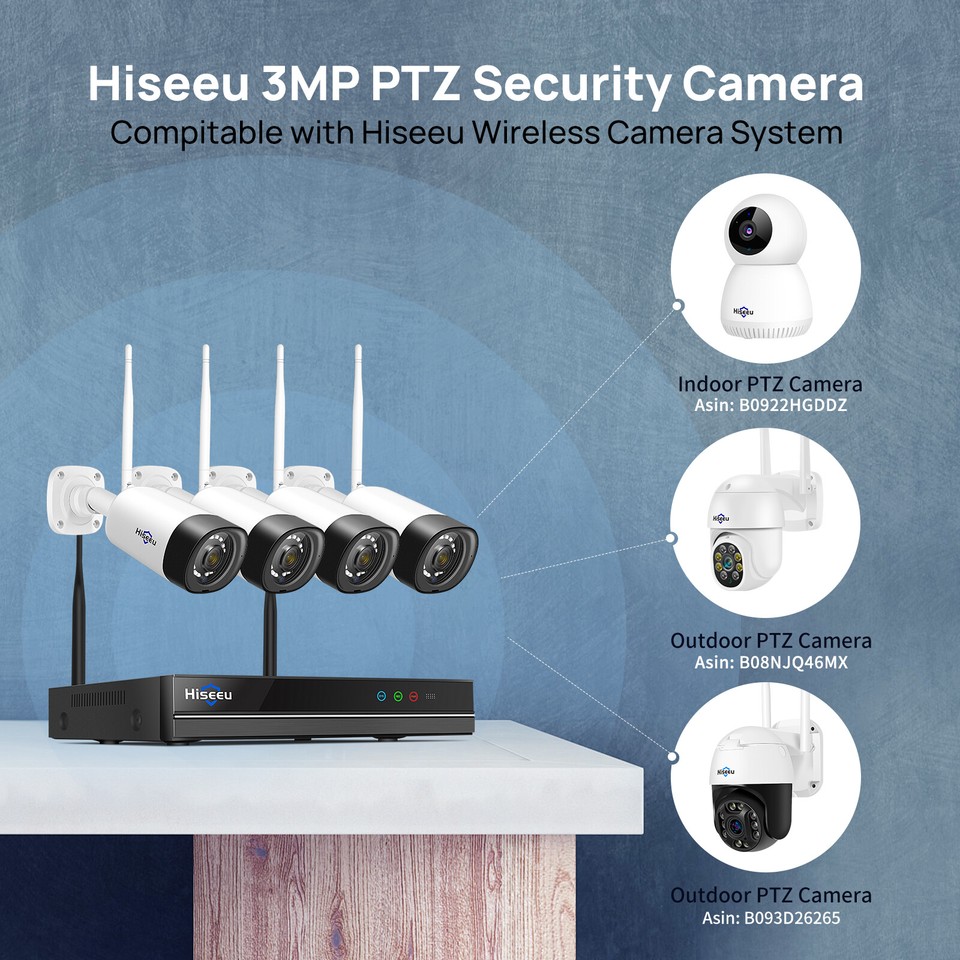 Hiseeu 3MP 8CH 2K NVR IP Outdoor Home WIFI Wireless Security Cameras ...